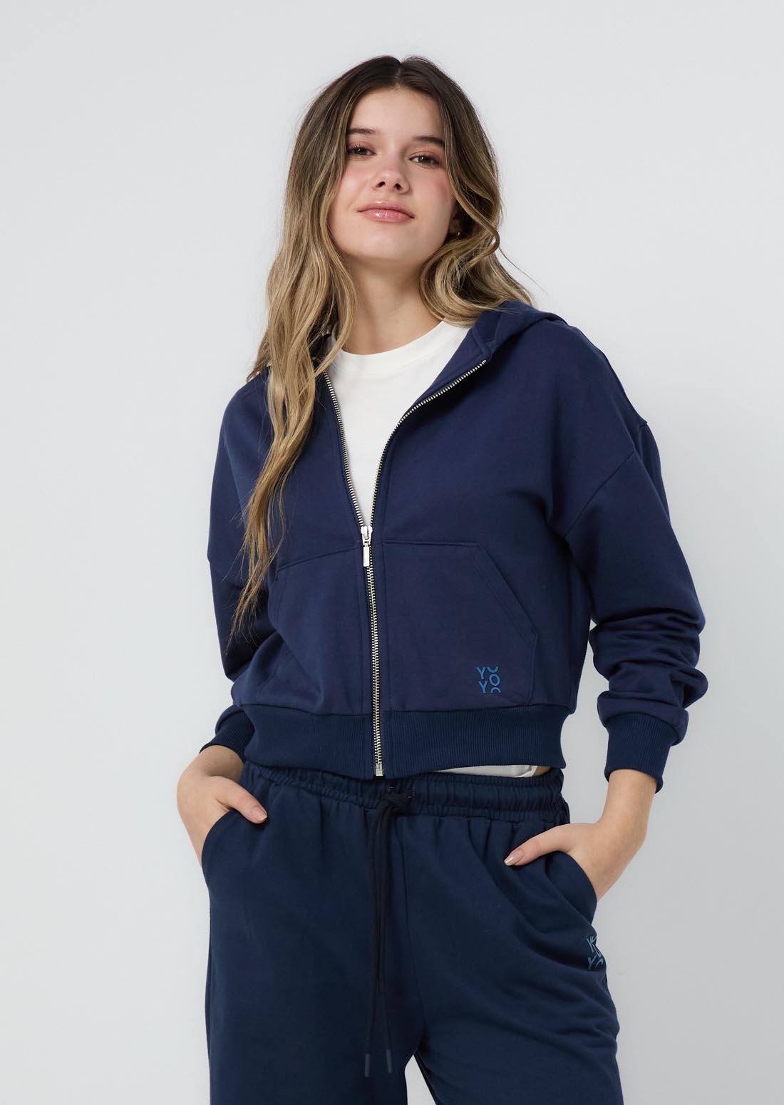 Chompa azul navy con cierre en frente para jóvenes – Stop Jeans